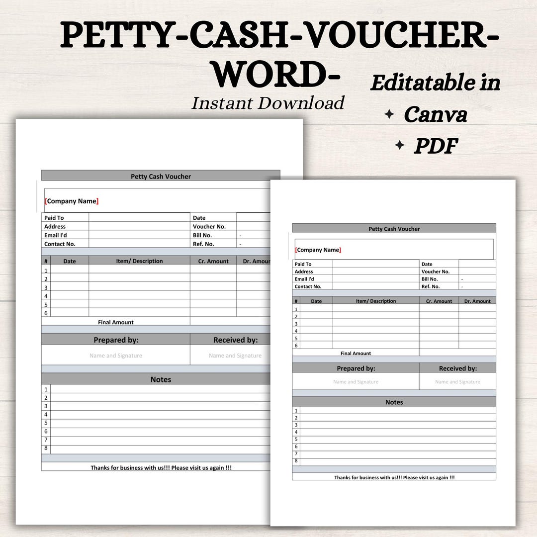 Petty Cash Voucher Template: Printable Business Expense Tracker ...