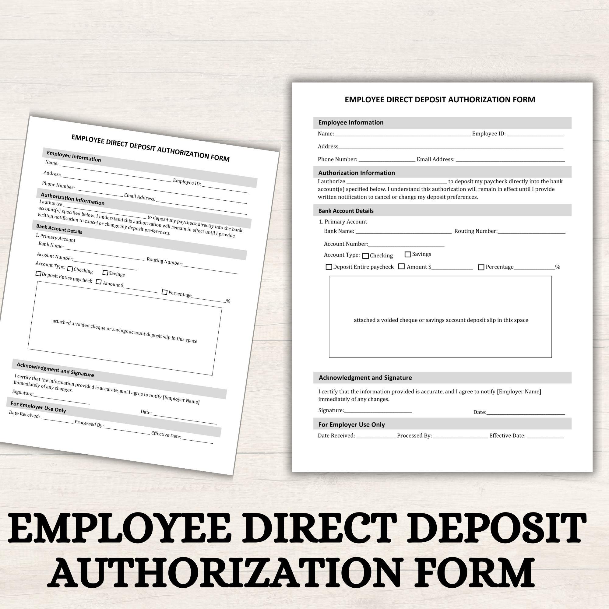 Employee Direct Deposit Form Template: Printable Payroll Authorization ...
