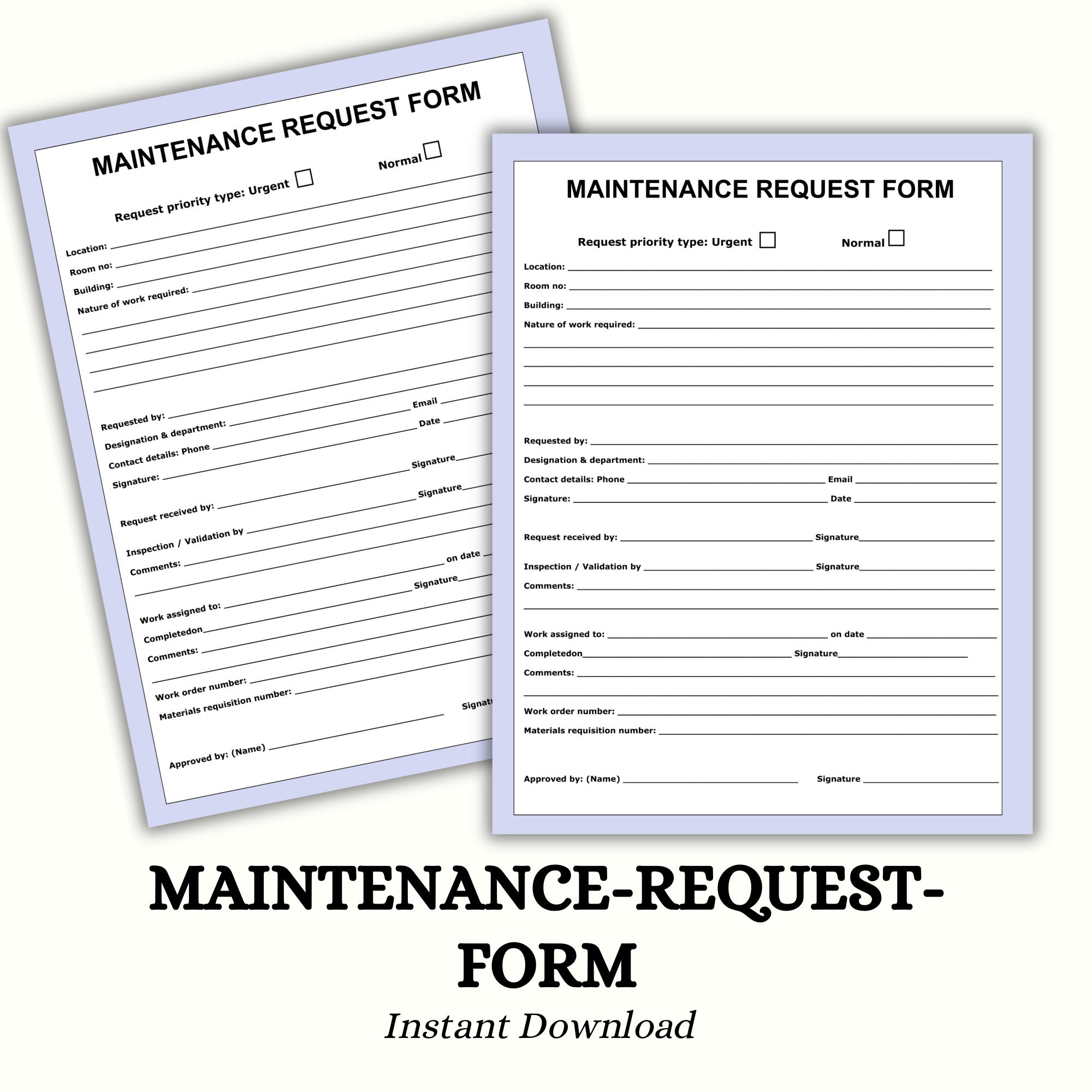 Editable Maintenance Request Form Template, Printable Tenant Request ...
