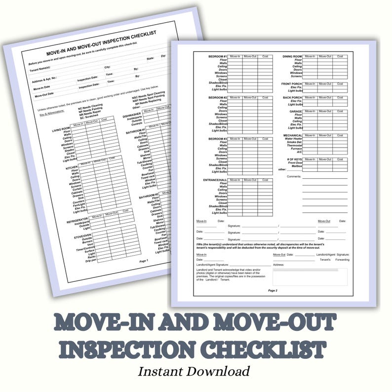 Move-in & Move-out Inspection Checklist | Printable Rental Property ...