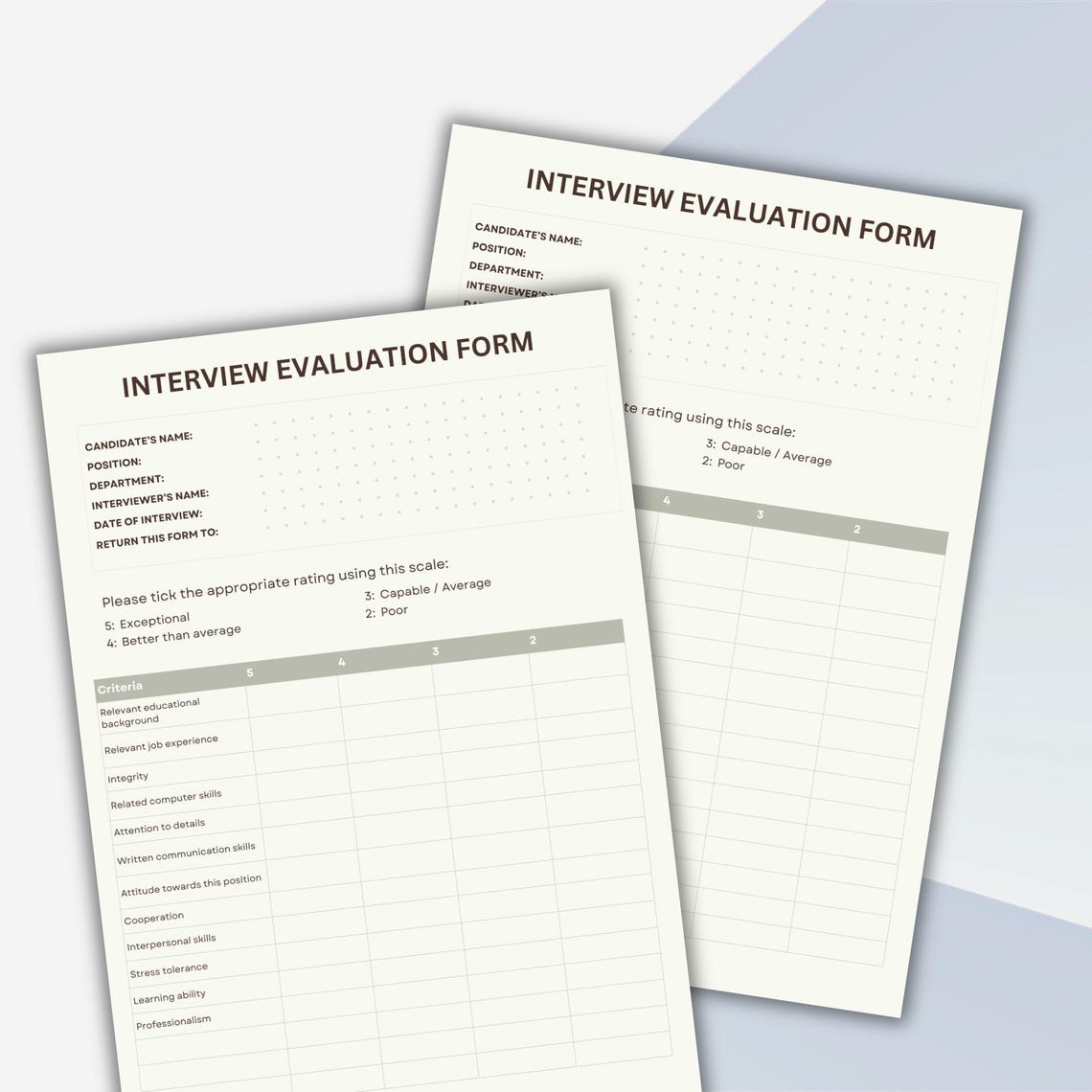 Interview Evaluation Form: HR Hiring Template (PDF, Word, Excel) - Etsy