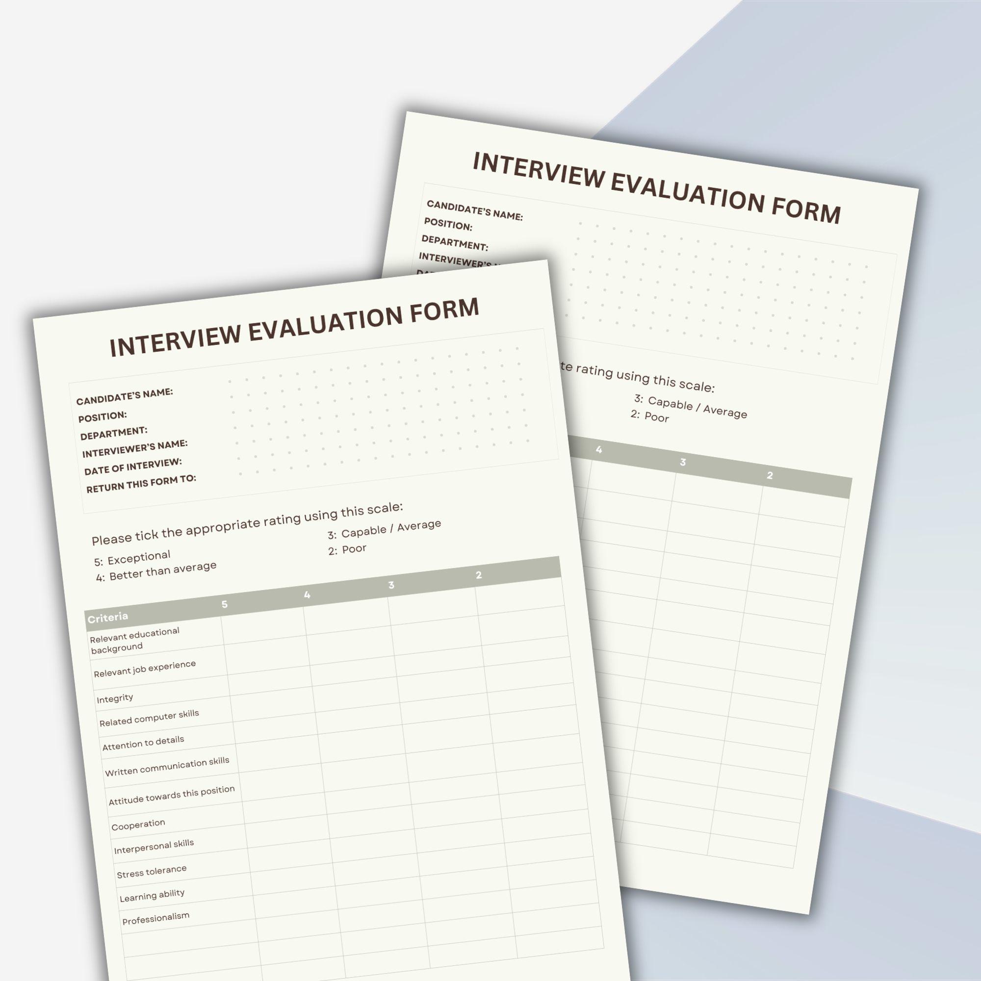 Interview Evaluation Form | Interviewing Form | HR Template ...