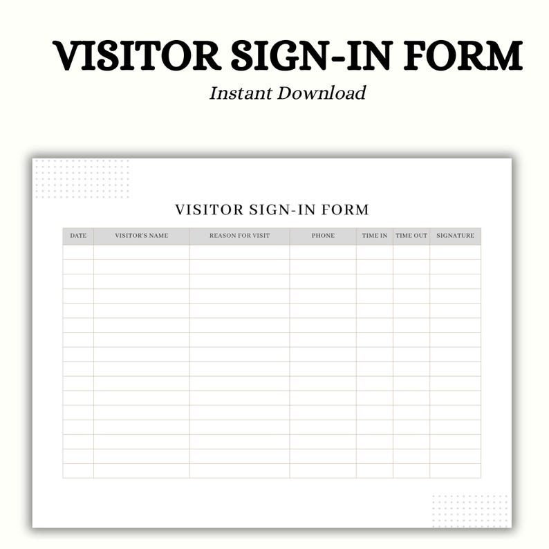 Customizable Visitor Sign-in Form Template: Business Event Guest Log ...