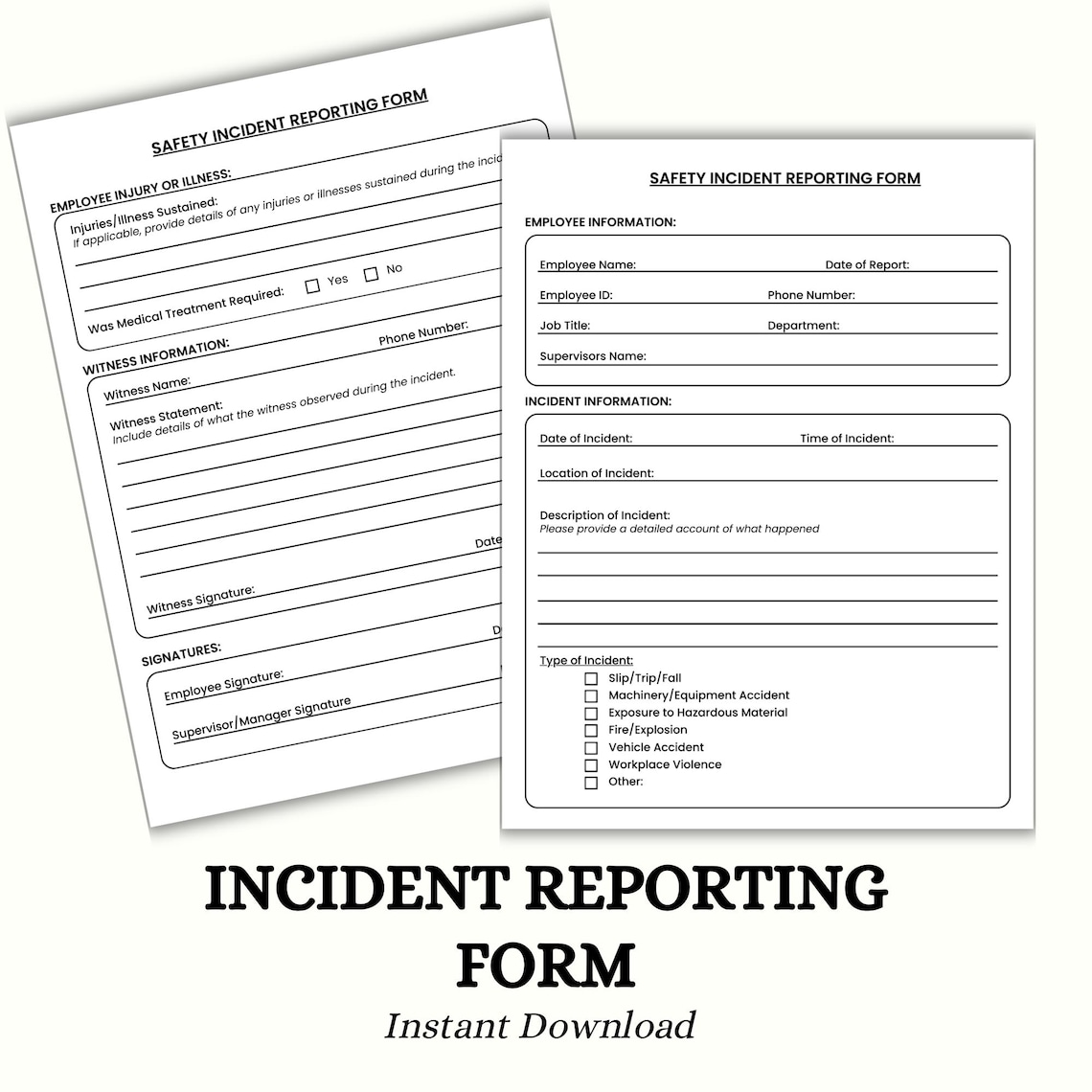 Workplace Incident Report Template: Safety & Injury Form (digital ...