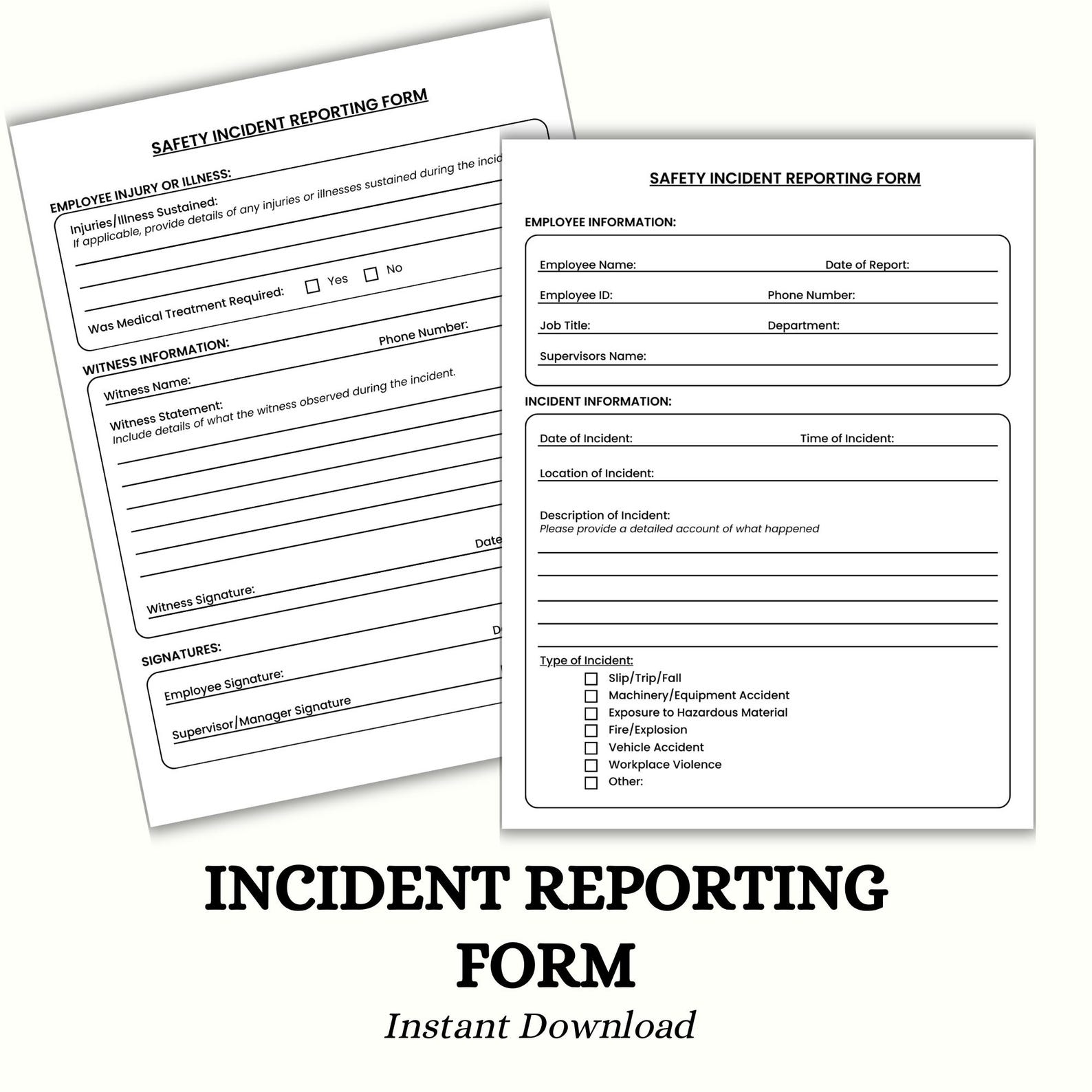 Workplace Incident Report Template: Safety & Injury Form (digital ...