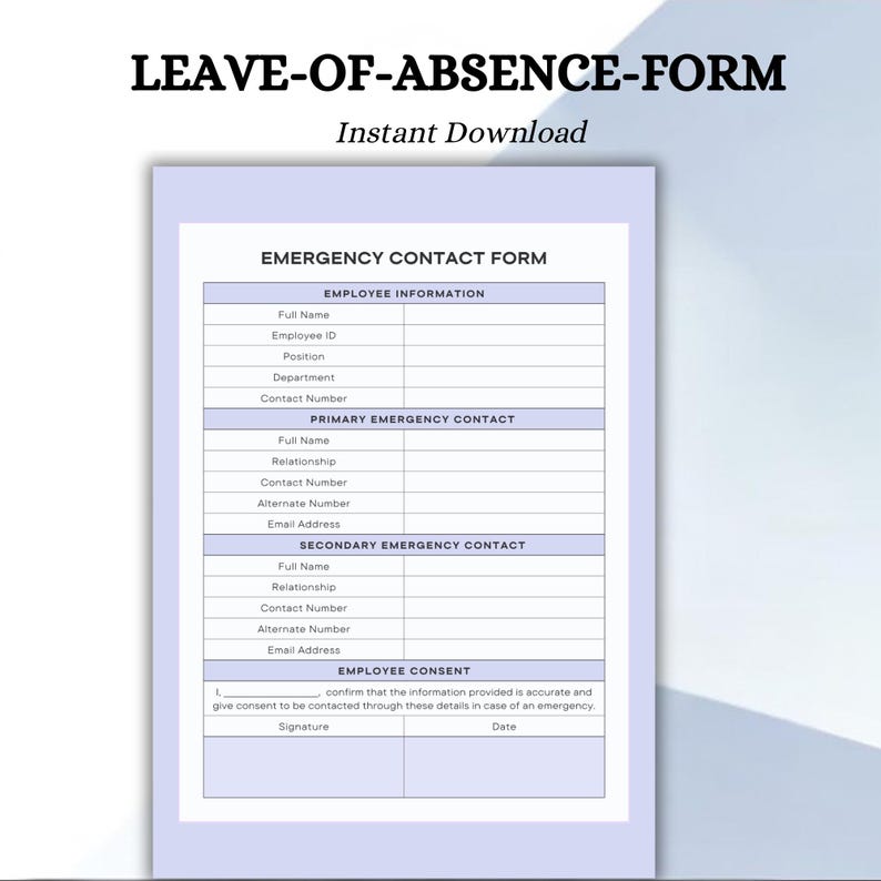 Leave of Absence Form Printable Template | Editable Leave Request Form ...