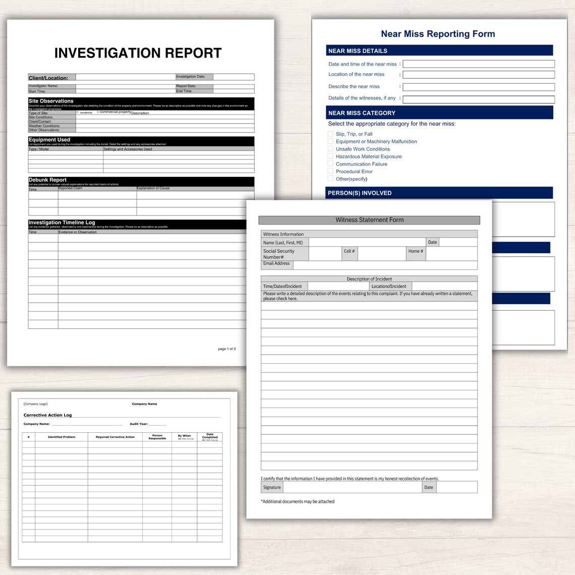 Workplace Incident Report Pack | Safety Compliance Forms for Office ...