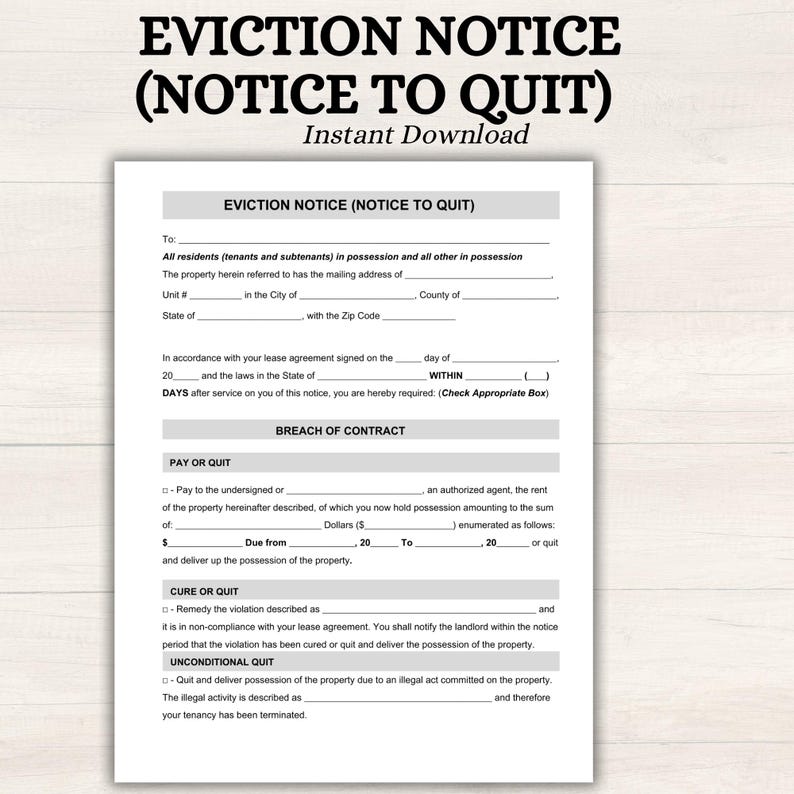 Eviction Notice Template: Editable Legal Form (printable PDF & DOCX) - Etsy