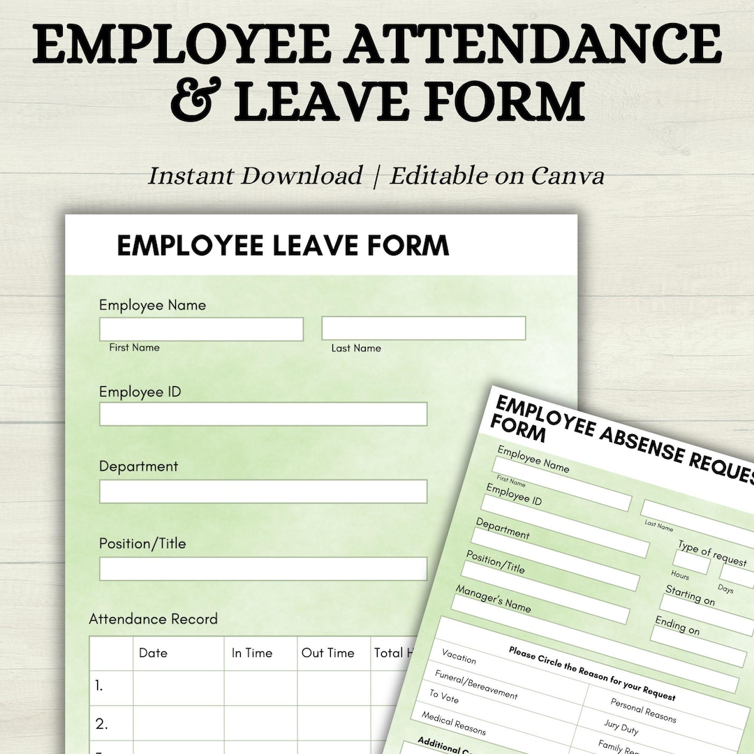 Employee Attendance and Leave Form | 2 in 1 Template | Employee Leave ...