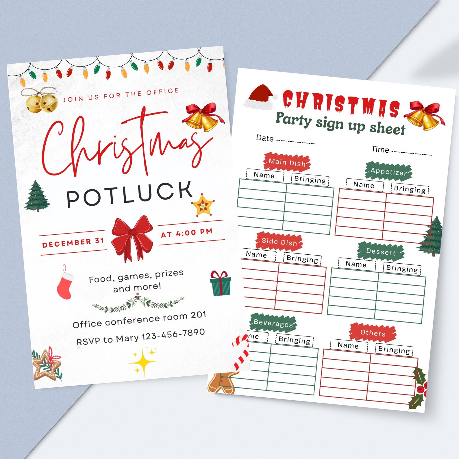 Office Christmas Potluck Invitation: Editable Holiday Party Flyer ...