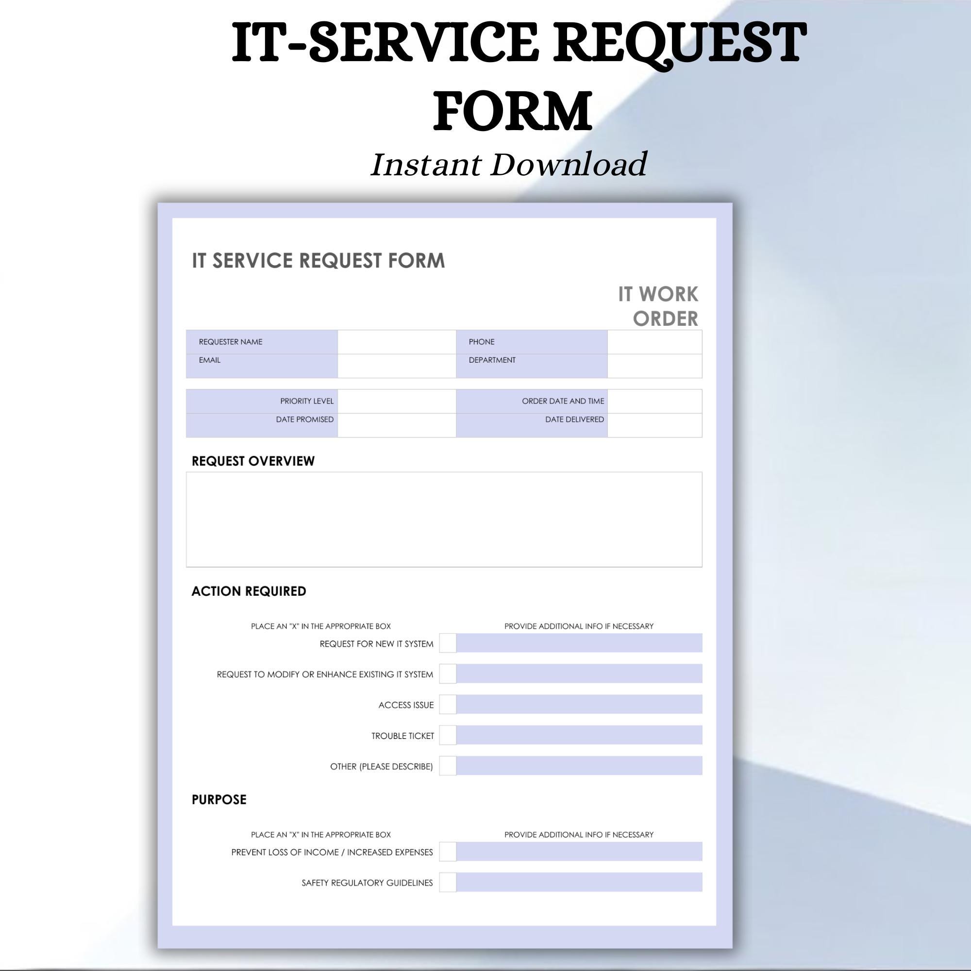 Editable IT Service Request Form Template | Instant Download ...