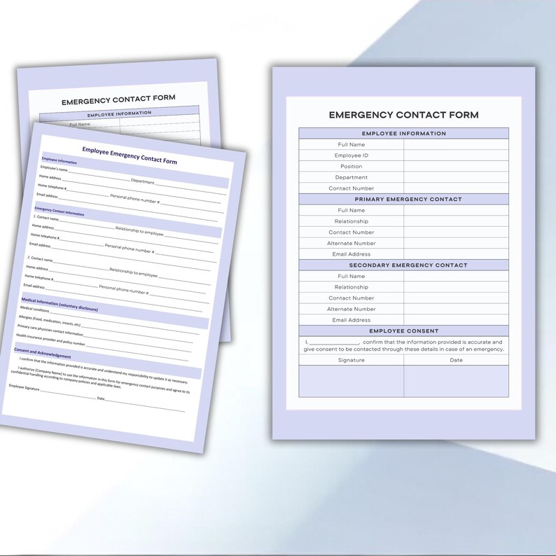 Editable Employee Emergency Form Template | Printable Emergency Contact ...