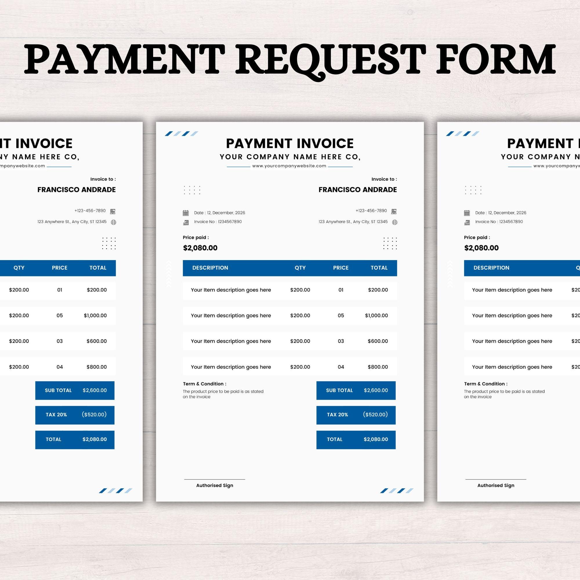 Invoice and Payment Request Form | Invoice Template | Payment Request ...