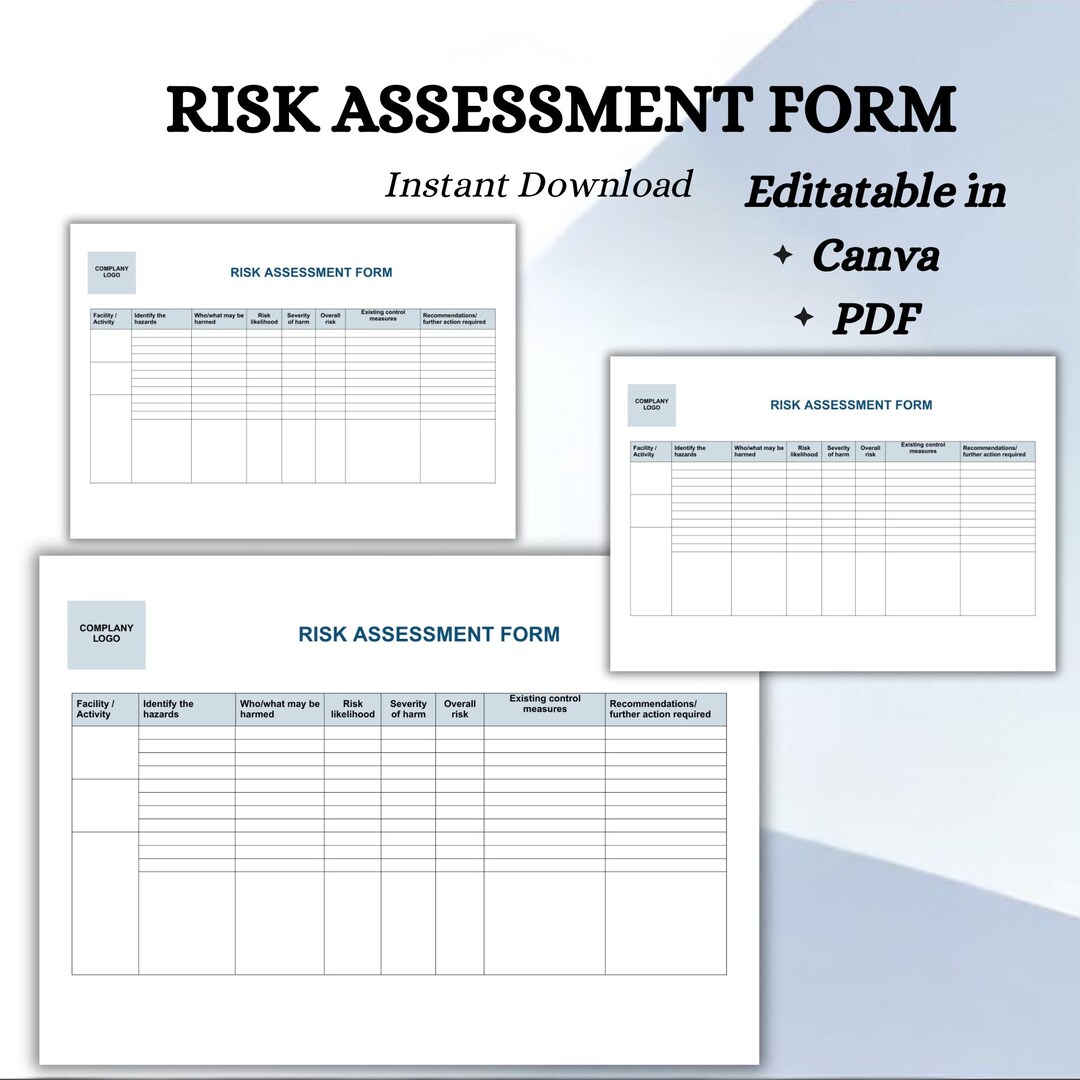 Editable Risk Assessment Form Template | Workplace Safety | Hazard ...