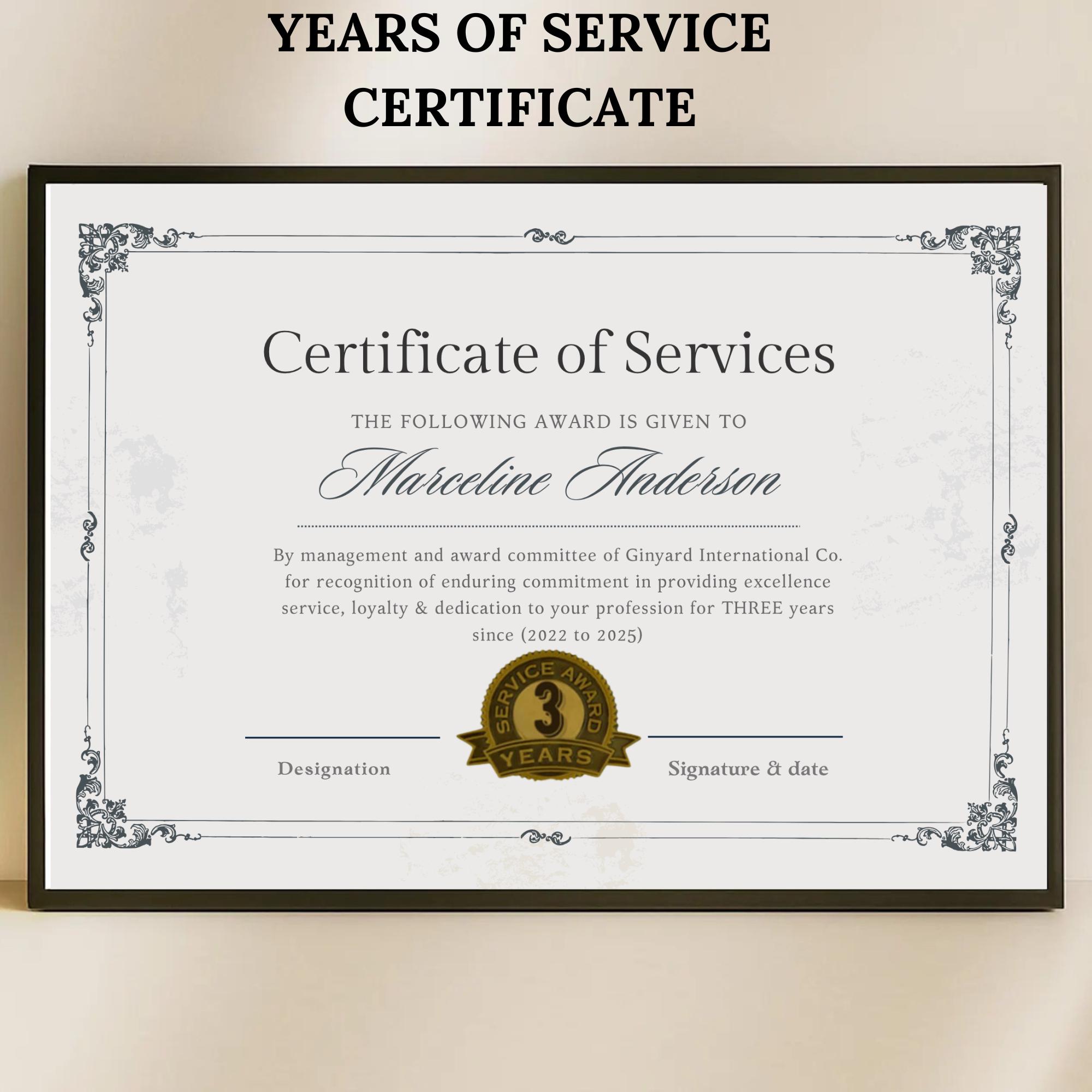 Years of Service Certificate Template | Editable Employee Recognition ...