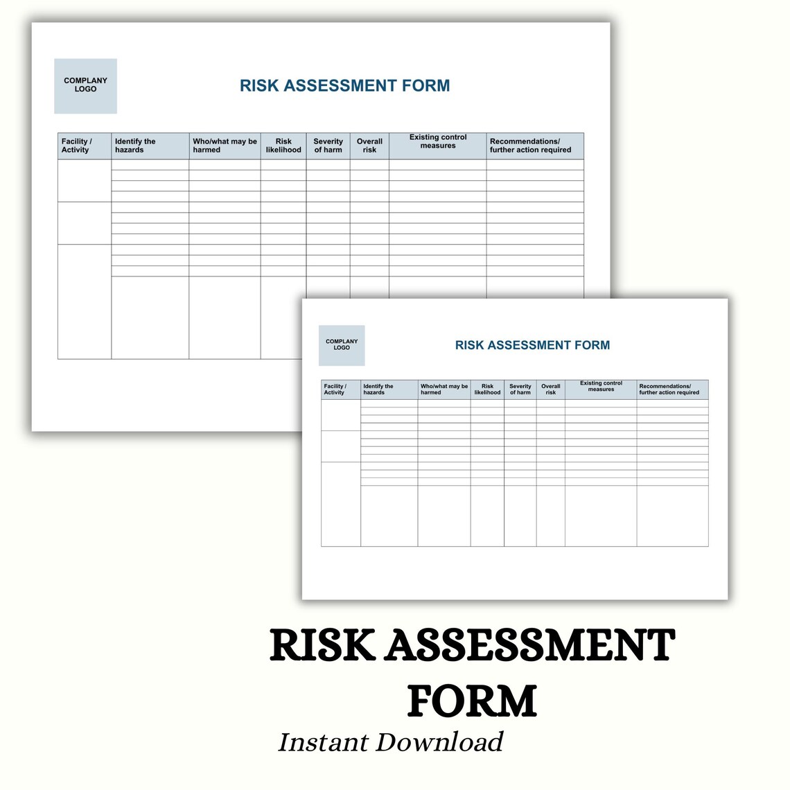 Editable Risk Assessment Form Template | Workplace Safety | Hazard ...
