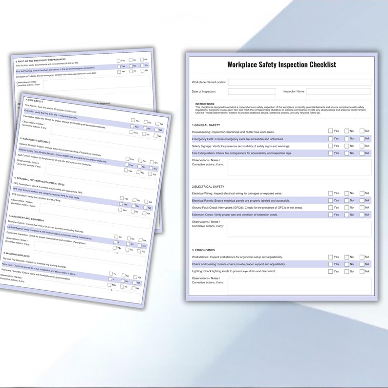 OSHA Workplace Safety Inspection Checklist Template (printable PDF ...