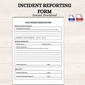 Workplace Incident Report Template: Safety & Injury Form (digital ...