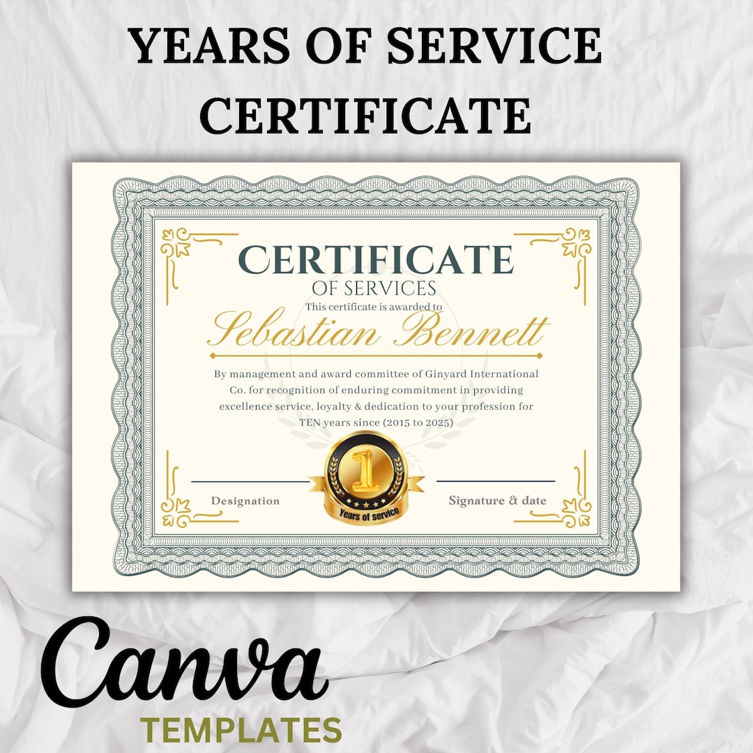 Years of Service Certificate Template | Editable Employee Recognition ...