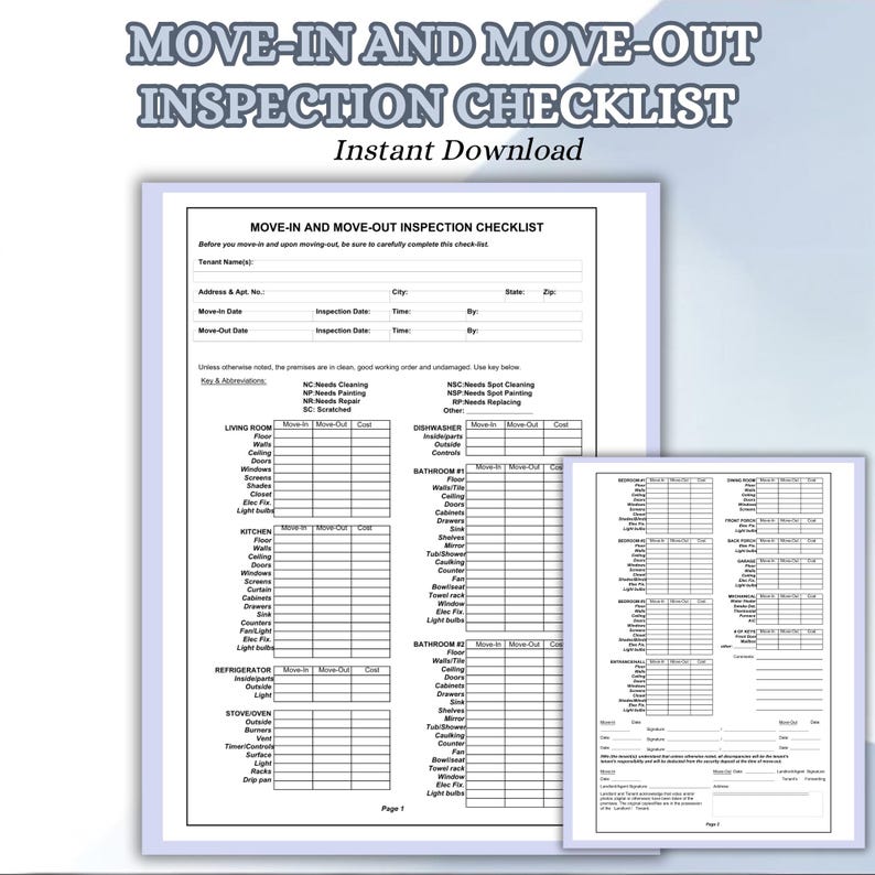 Move-in & Move-out Inspection Checklist | Printable Rental Property ...