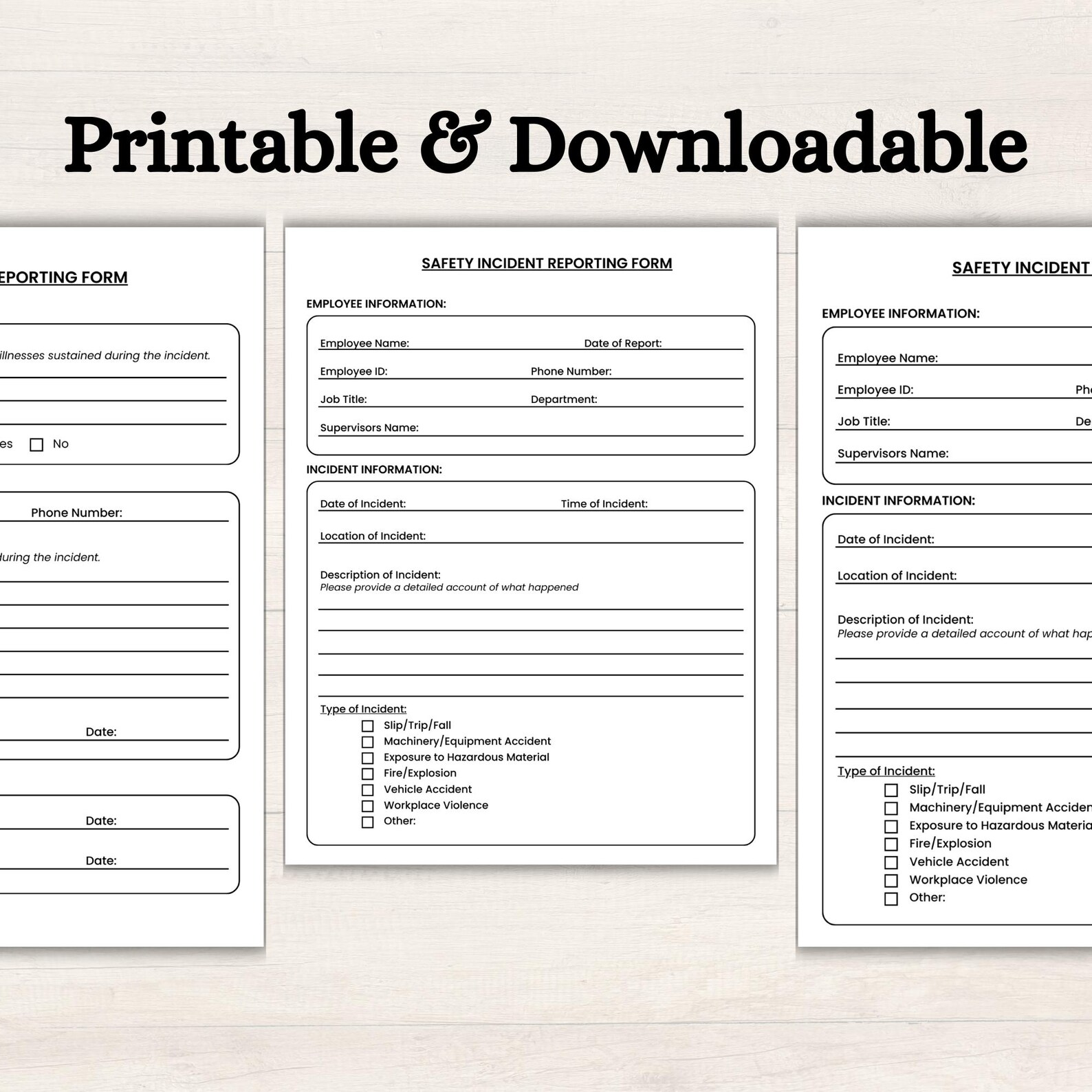 Workplace Incident Report Template: Safety & Injury Form (digital ...