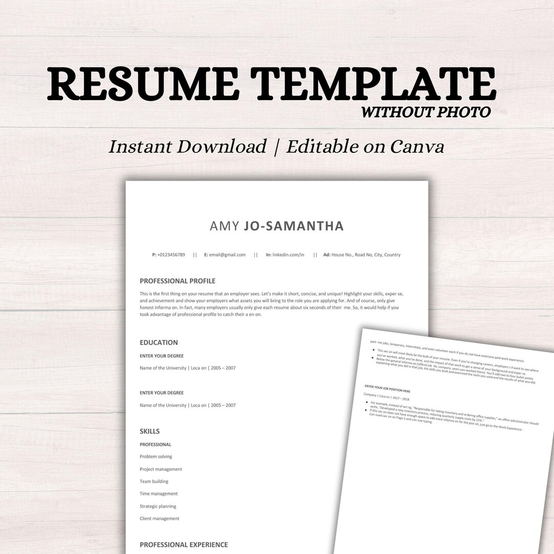 Professional Resume Template Without Photo and Cover Letter | Modern ...