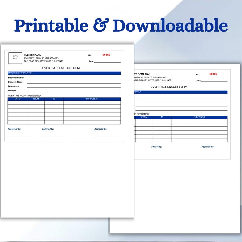 Overtime Request Form - Printable Template for Workplace Management - Etsy