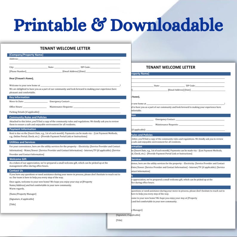 Tenant Welcome Letter - Editable Template for Property Managers and ...