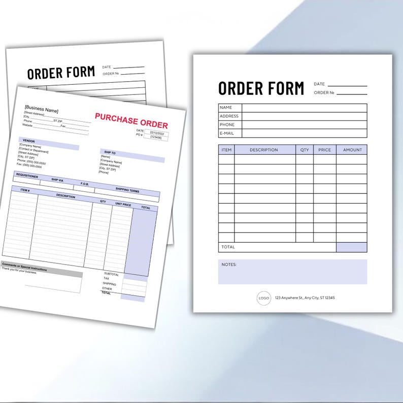 Editable Purchase Order Form Template: Customizable Business Tool (a4 ...