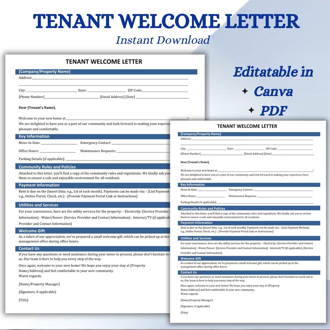 Tenant Welcome Letter - Editable Template for Property Managers and ...