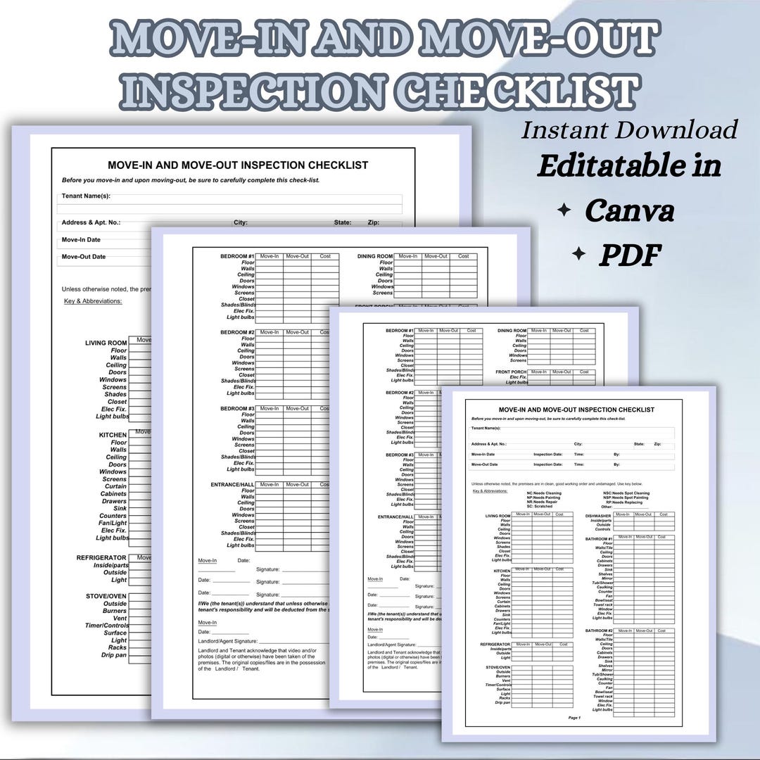 Move-in & Move-out Inspection Checklist | Printable Rental Property ...