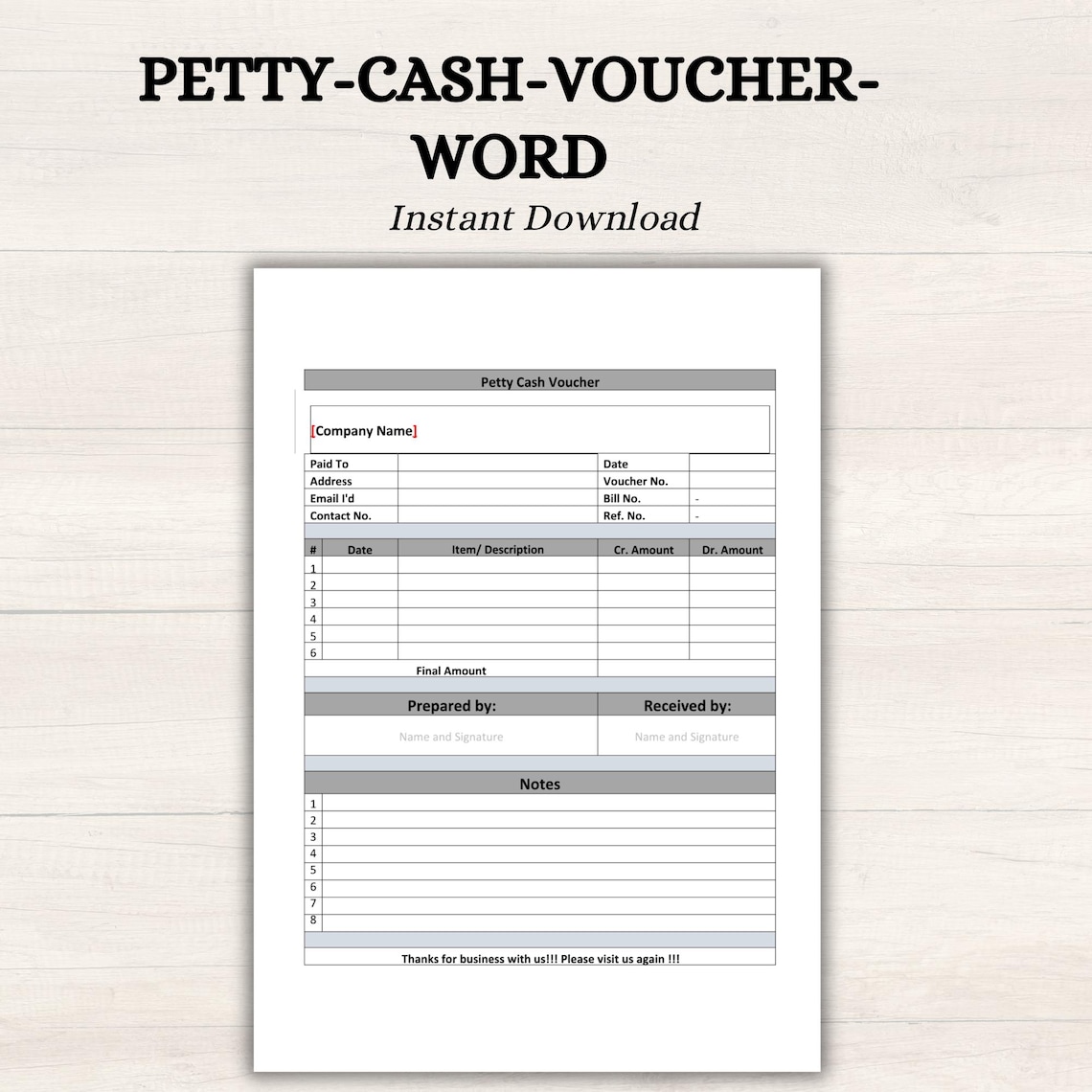 Petty Cash Voucher Template: Printable Business Expense Tracker ...
