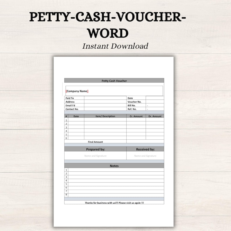 Editable Petty Cash Voucher Template | Microsoft Word Format | Printable Business Expense ...
