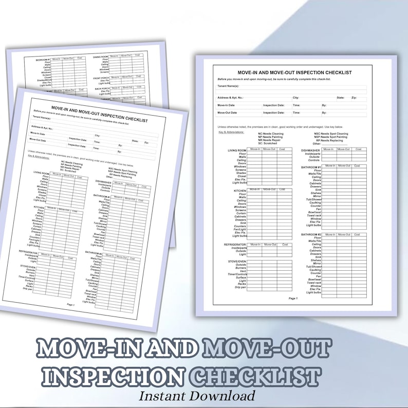 Move-in & Move-out Inspection Checklist | Printable Rental Property ...