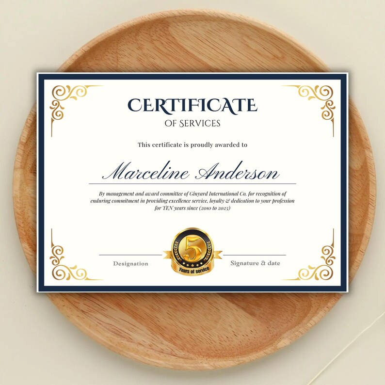 Years of Service Certificate Template | Editable Employee Recognition ...