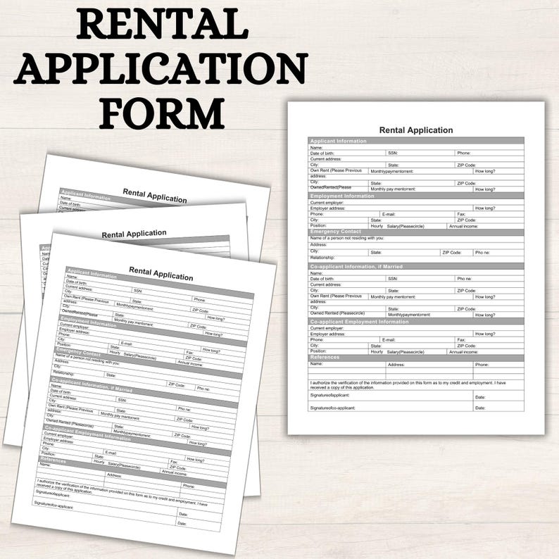 Editable Rental Application Form | Tenant Screening Template | Landlord ...