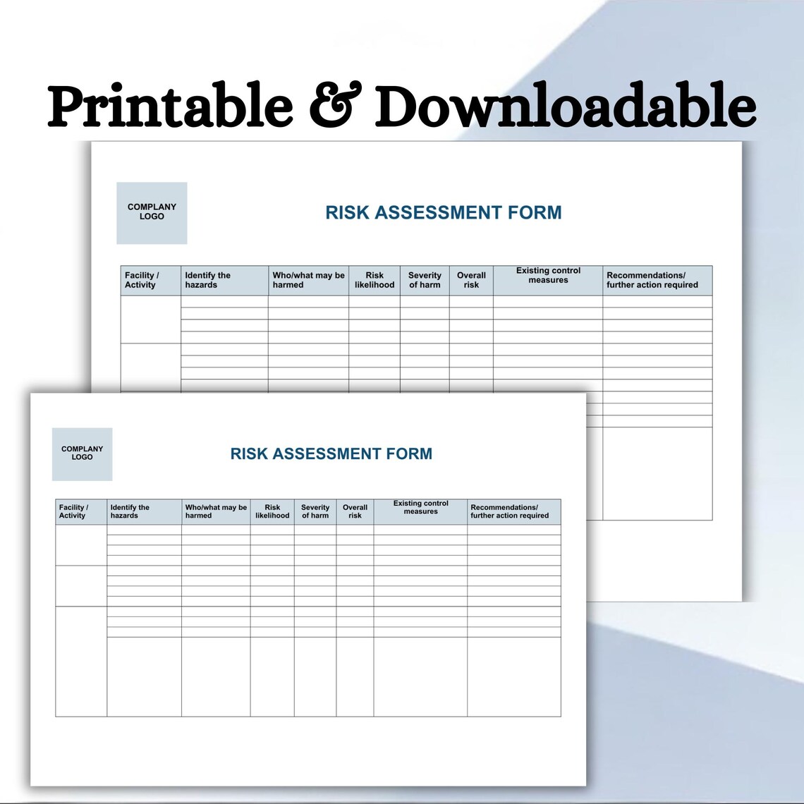 Editable Risk Assessment Form Template | Workplace Safety | Hazard ...