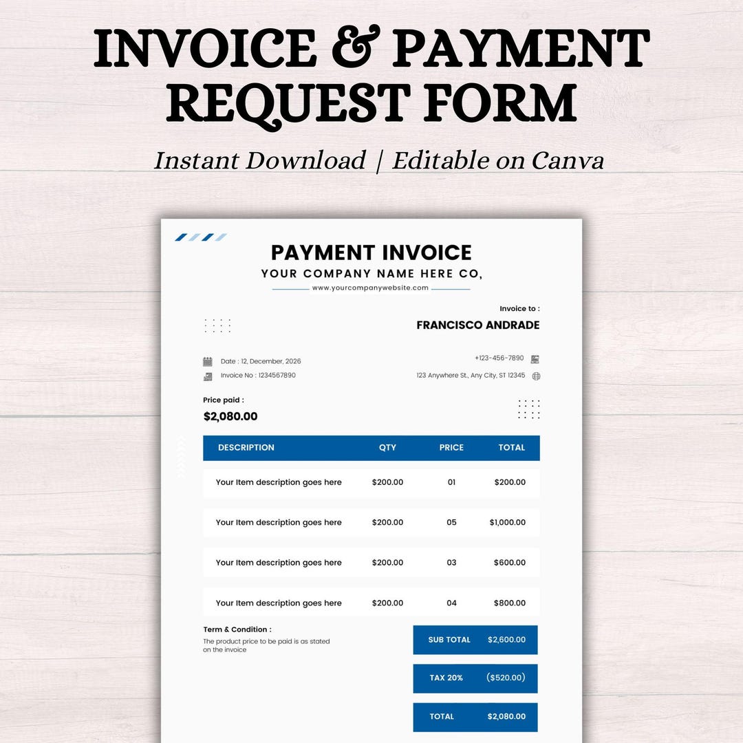 Invoice and Payment Request Form | Invoice Template | Payment Request ...