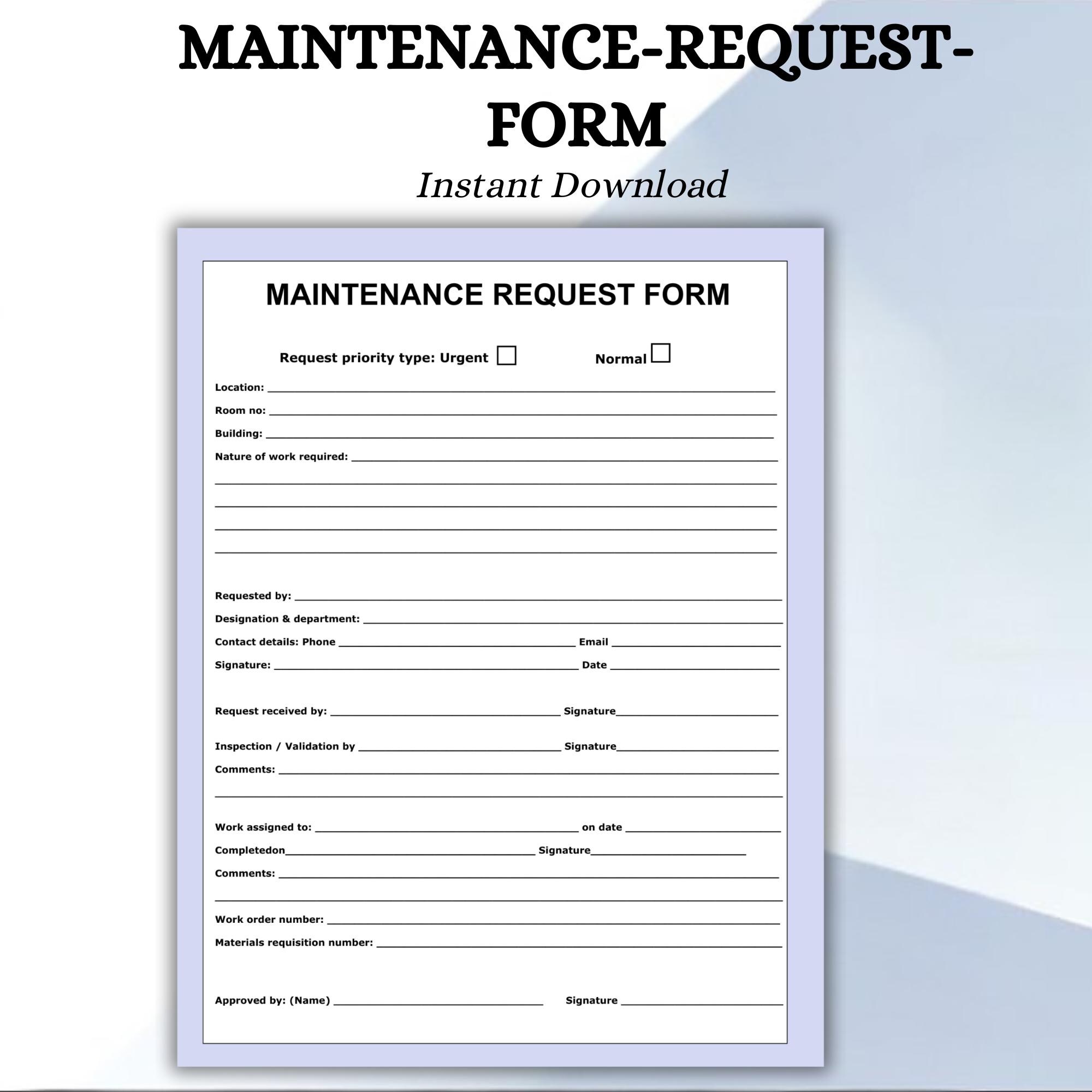 Editable Maintenance Request Form Template, Printable Tenant Request ...