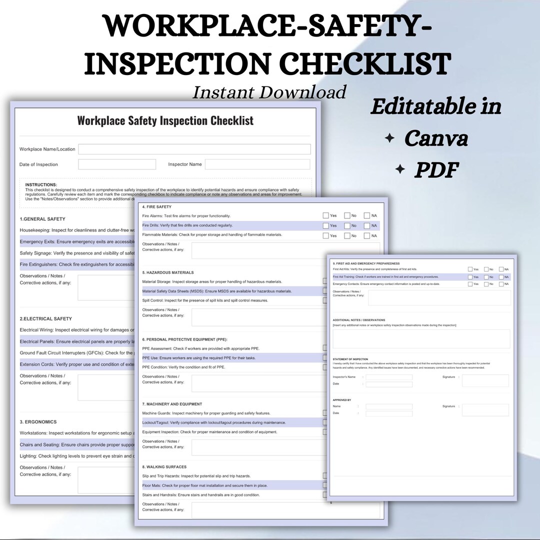 Workplace Safety Inspection Checklist Printable Template | OSHA ...