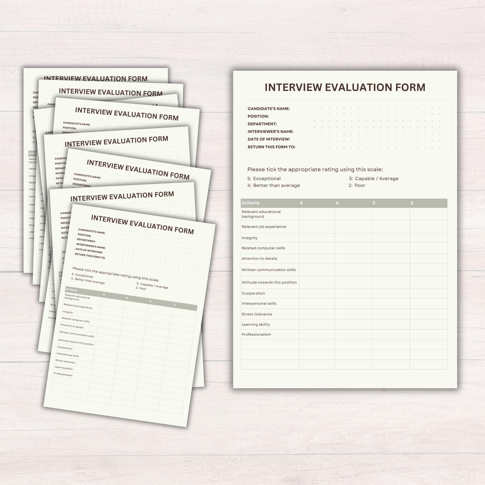 Interview Evaluation Form | Interviewing Form | HR Template ...