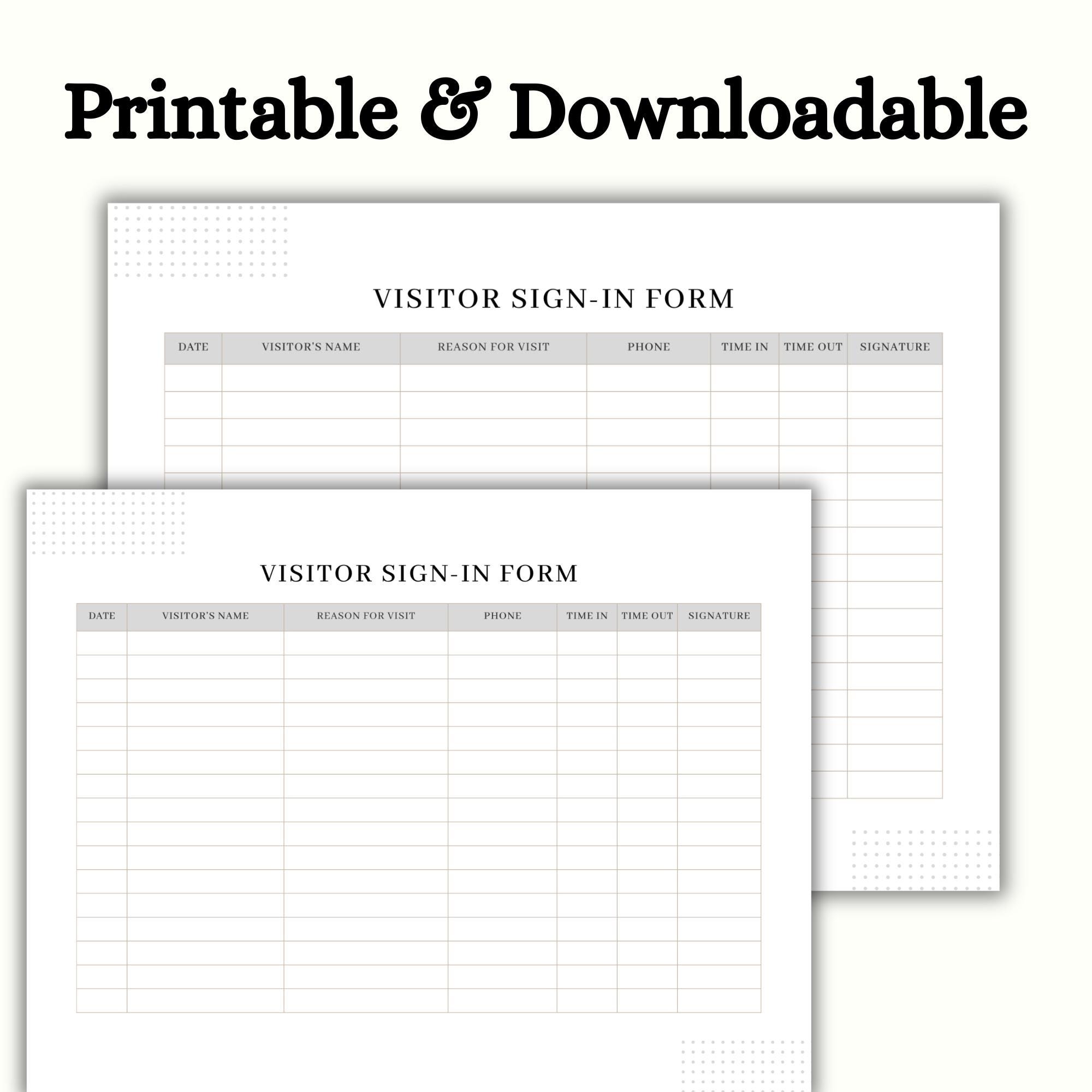 Customizable Visitor Sign-in Form Template: Business Event Guest Log ...