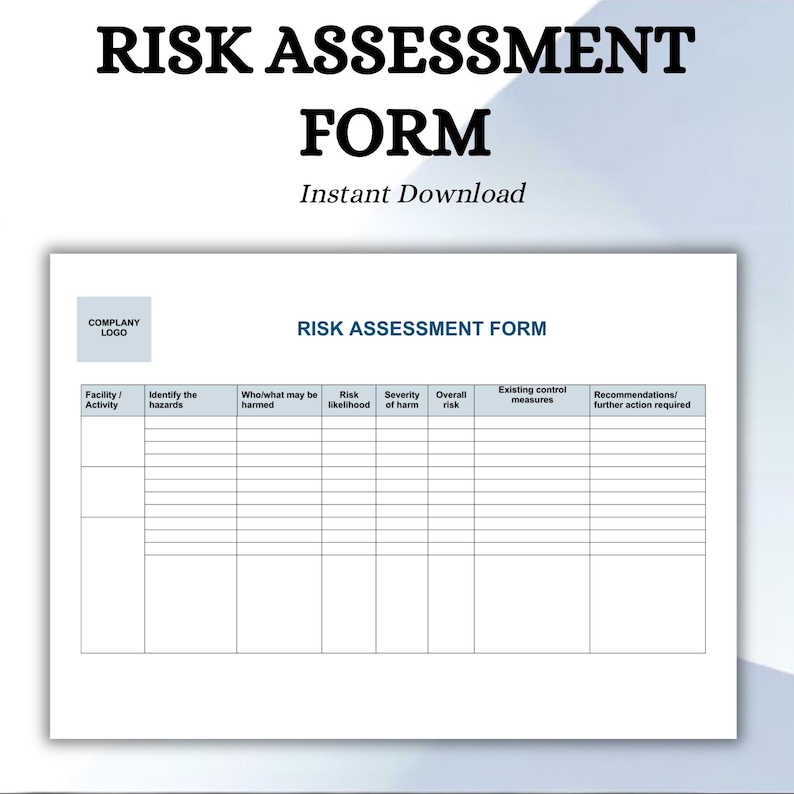 Editable Risk Assessment Form Template | Workplace Safety | Hazard ...