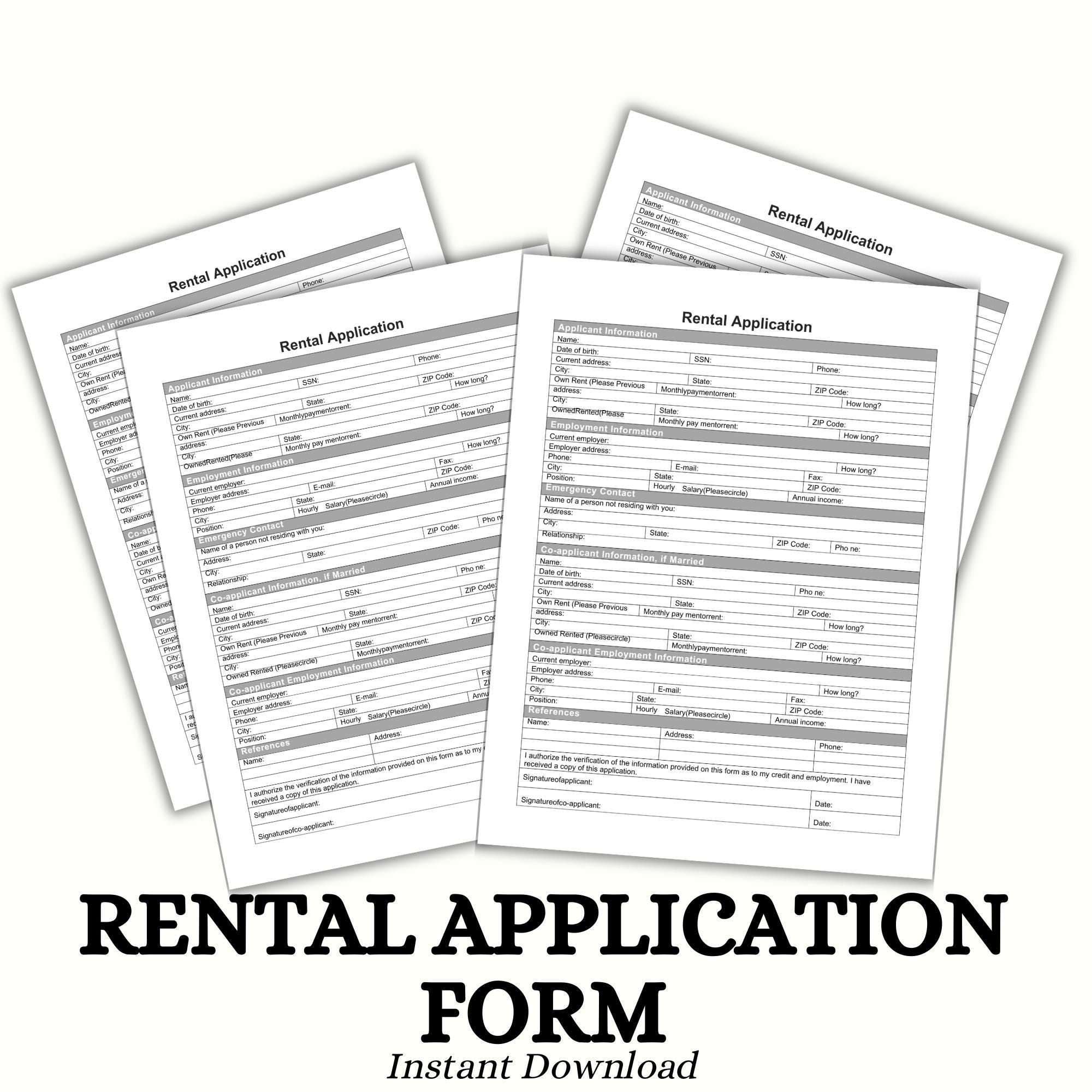 Editable Rental Application Form | Tenant Screening Template | Landlord ...