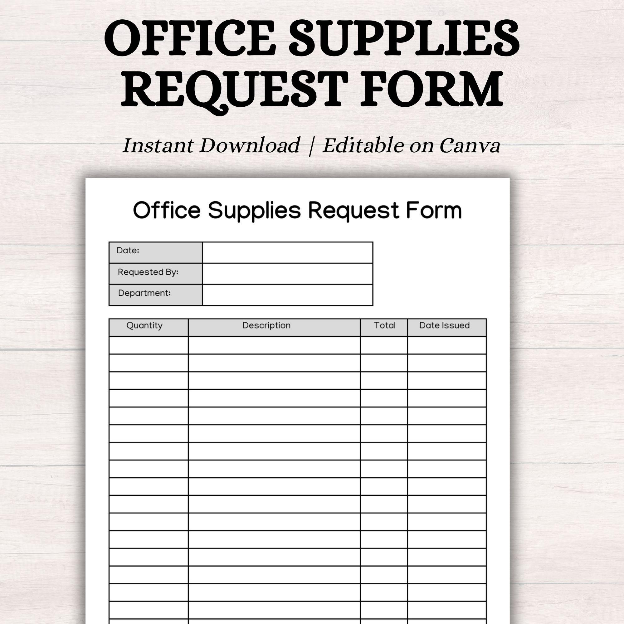 Office Supplies Request Form | Editable Office Request Form | Printable ...