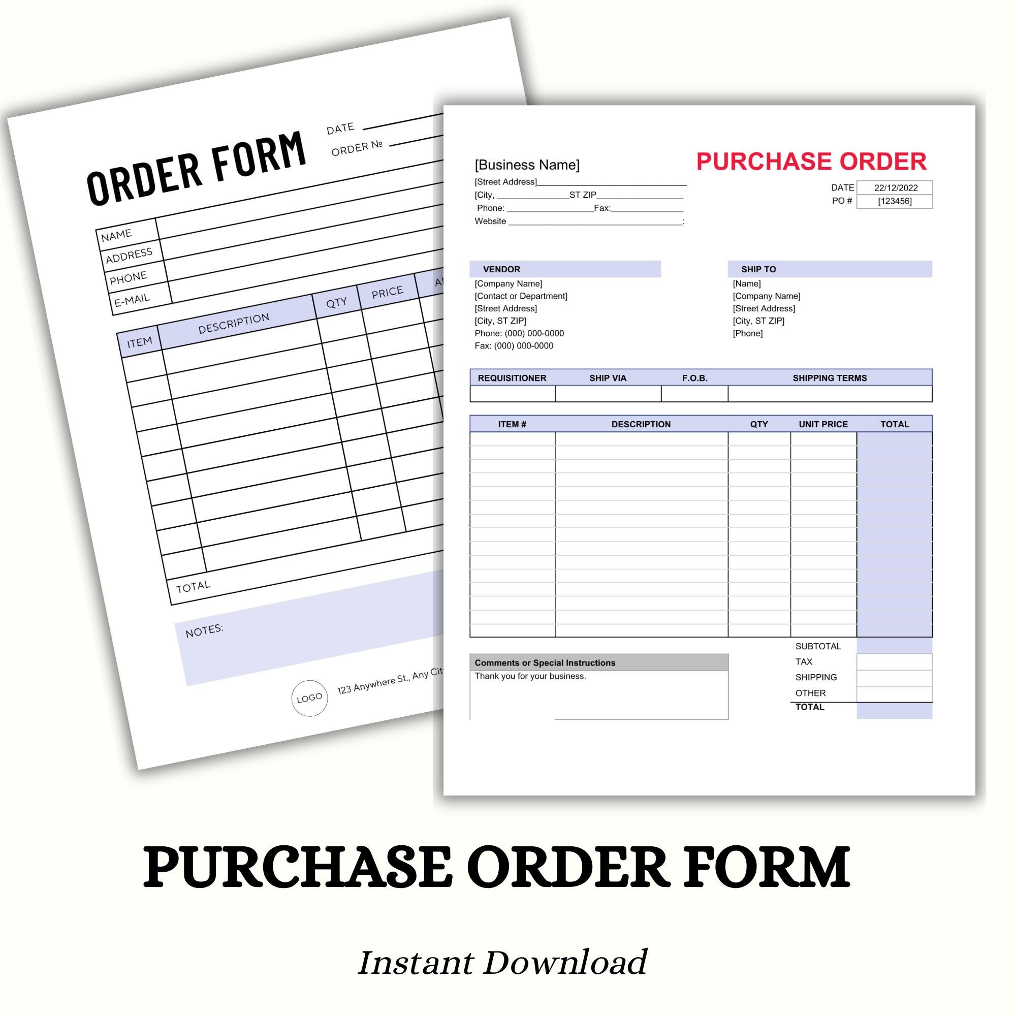 Editable Purchase Order Form Template: Customizable Business Tool (a4 ...