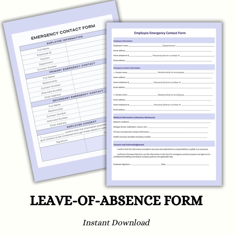 Leave of Absence Form Printable Template | Editable Leave Request Form ...