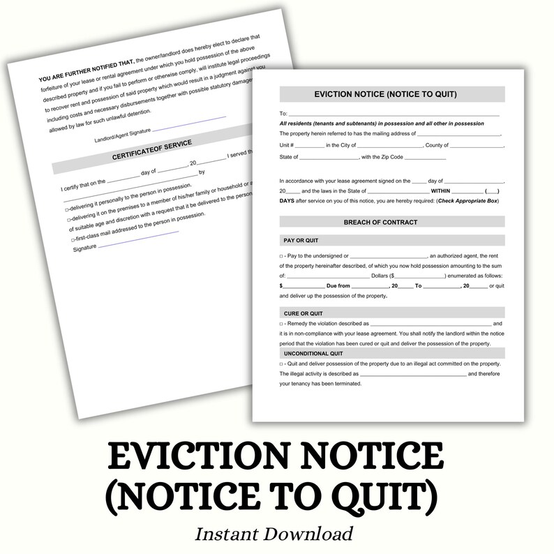 Eviction Notice Template: Editable Legal Form (printable PDF & DOCX) - Etsy
