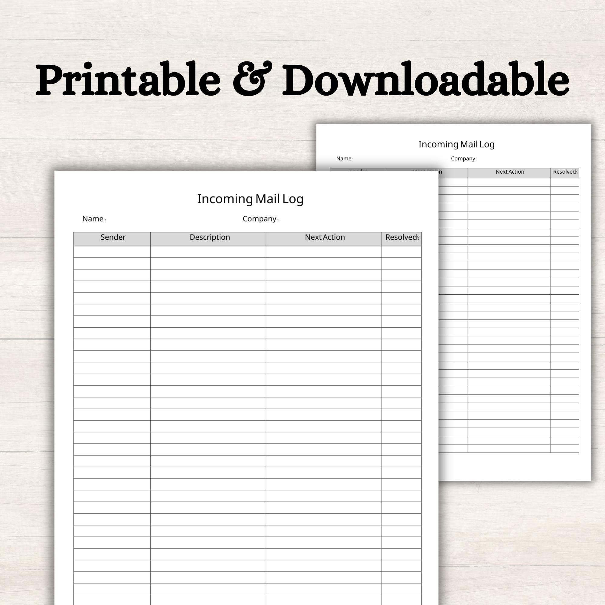 Incoming Mail Log Sheet: Printable Office Mail Tracker (PDF Instant ...