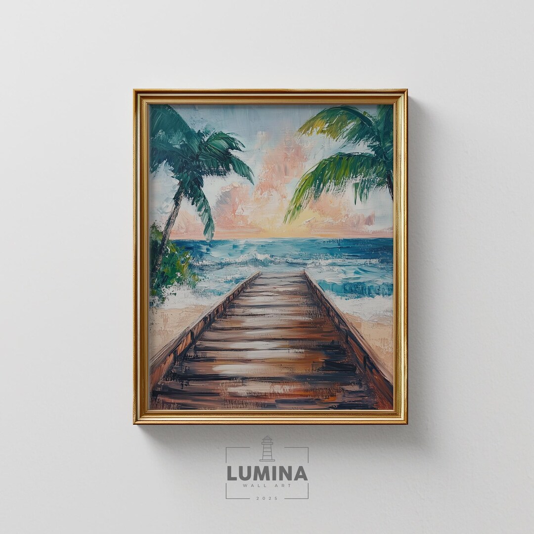 Tropical Beach Boardwalk Printable Painting - Summer Ocean Scene ...